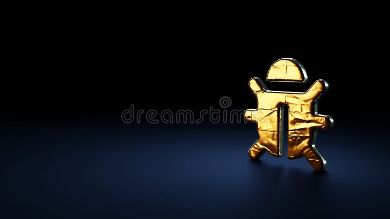 3d Rendering Symbol of Bug Wrapped in Gold Foil on Dark Blue Background ...