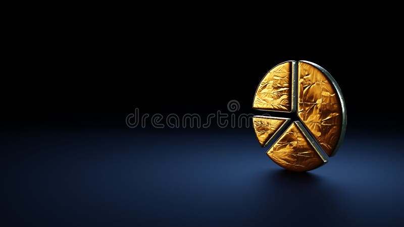 3d Rendering Symbol of Pie Chart Wrapped in Gold Foil on Dark Blue ...