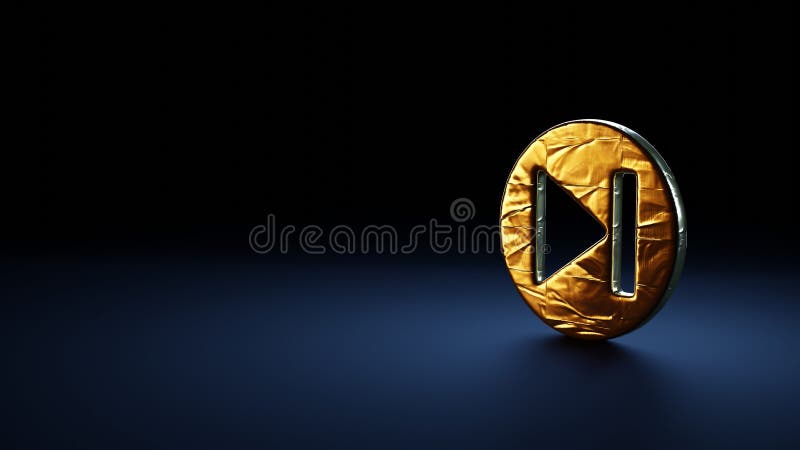 3d Rendering Symbol of Skip Wrapped in Gold Foil on Dark Blue ...