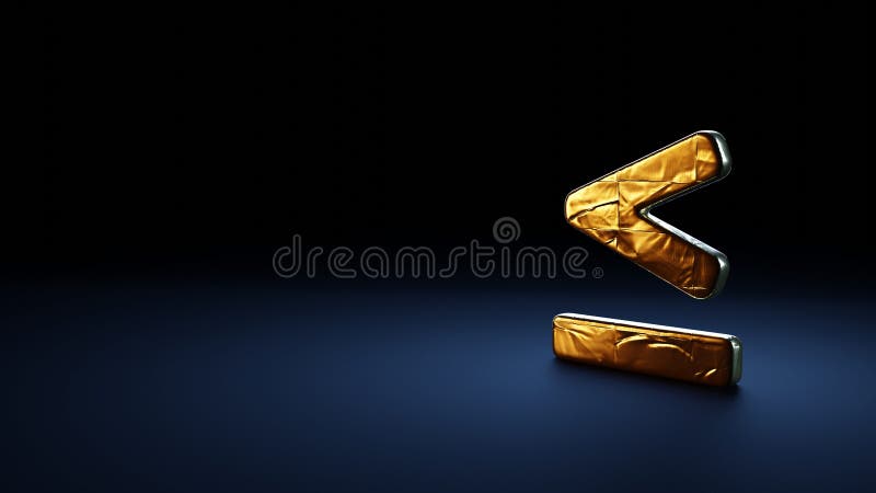 3d Rendering Symbol of less Than Equal Wrapped in Gold Foil on Dark ...