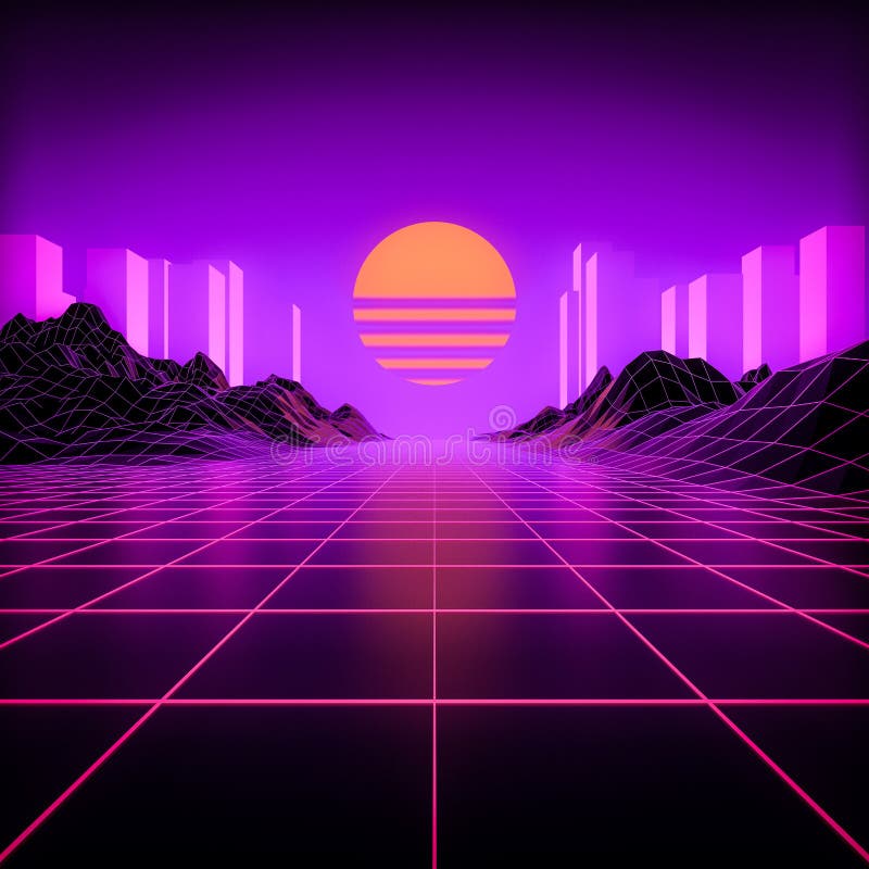 3D Rendering of Synthwave Retro 80 S Style Landscape Stock Illustration ...