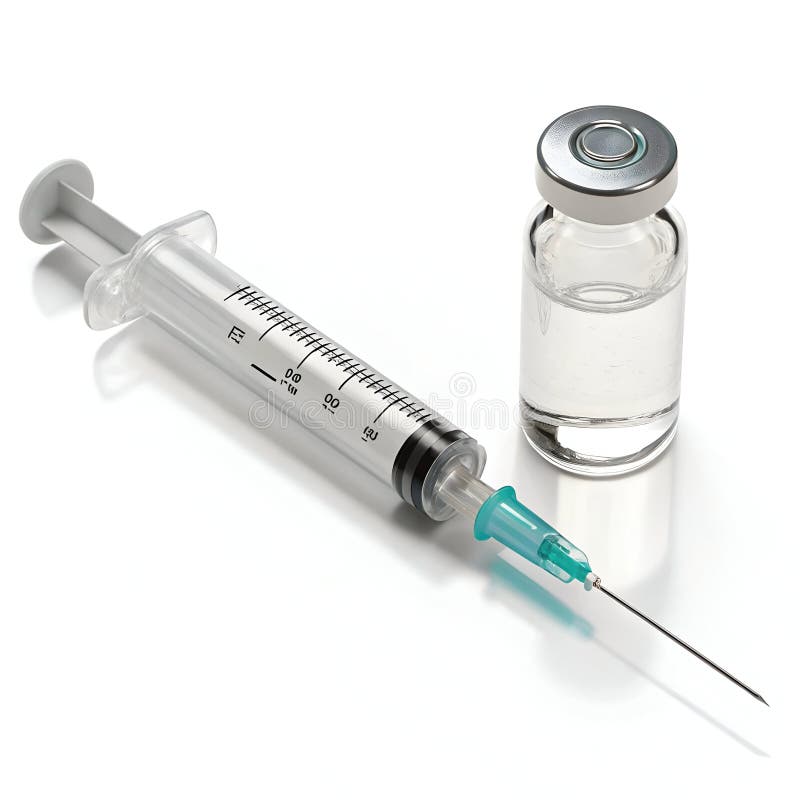 3D Rendering Syringe Injection and Vaccine Bottle Isolated on White ...