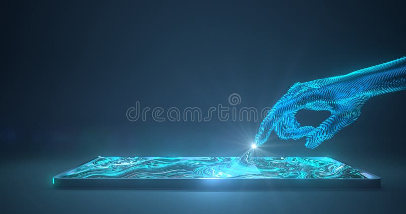 3d Rendering of Tablet and Hand Touch Screen Stock Illustration ...