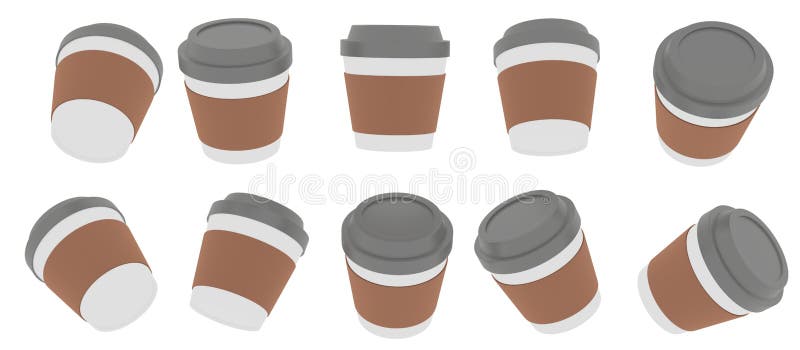3D Rendering Take Away Cup in Many Views Rotate in Different Angles ...