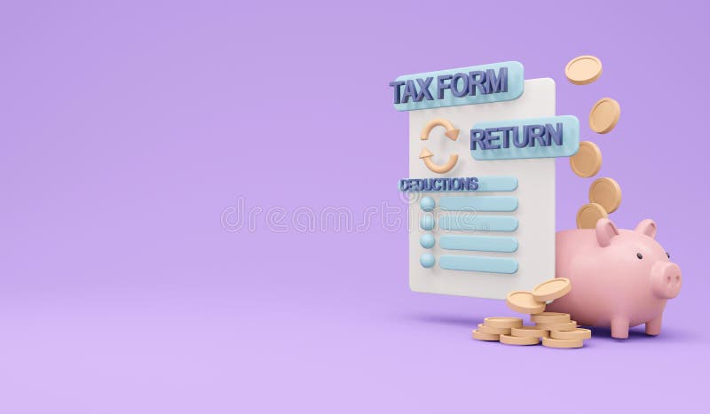 3D Rendering of Tax Return Form Document Paper with Money Elements ...