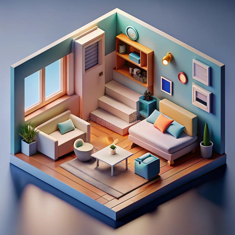 3D Rendering Template of an Isometric Room Concept Design Stock ...