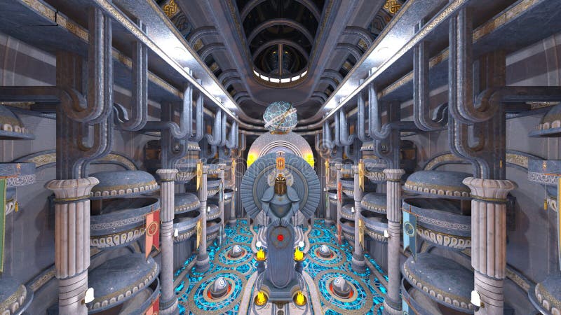 3D Rendering of the Temple with Huge Sculptures Stock Illustration ...