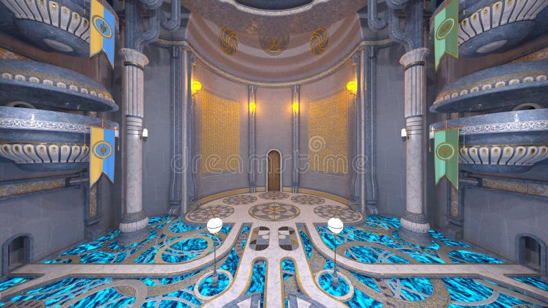 3D Rendering of the Temple with Huge Sculptures Stock Illustration ...