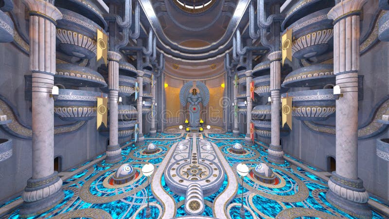 3D Rendering of the Temple with Huge Sculptures Stock Illustration ...