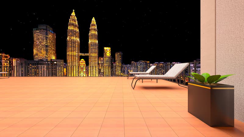 3D Rendering of the Terrace with Night View Stock Illustration ...
