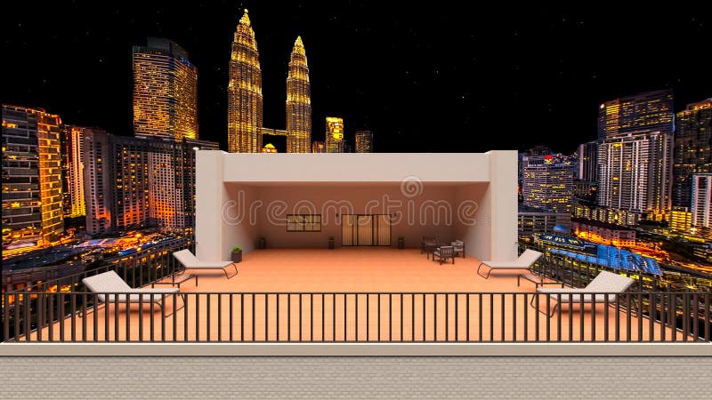 3D Rendering of the Terrace with Night View Stock Illustration ...