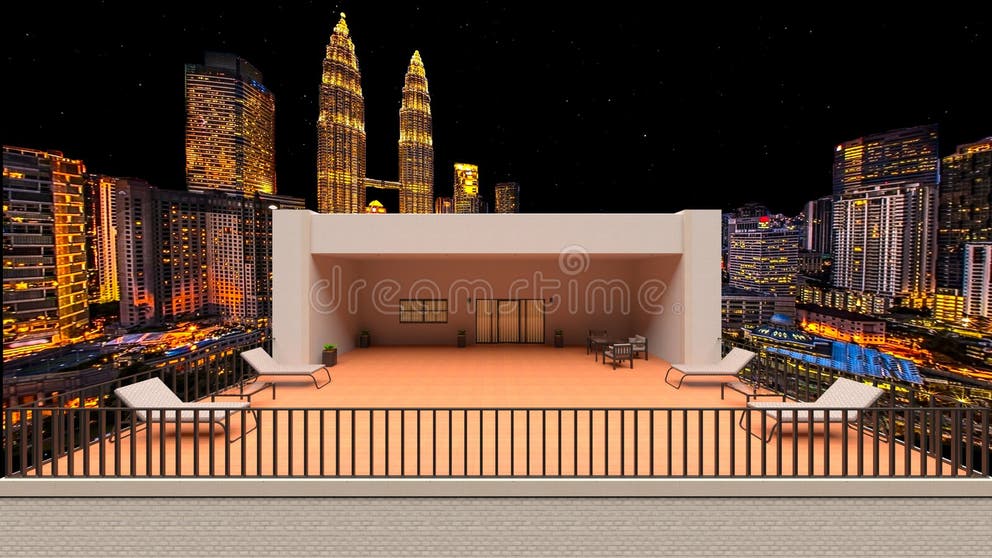3D Rendering of the Terrace with Night View Stock Illustration ...