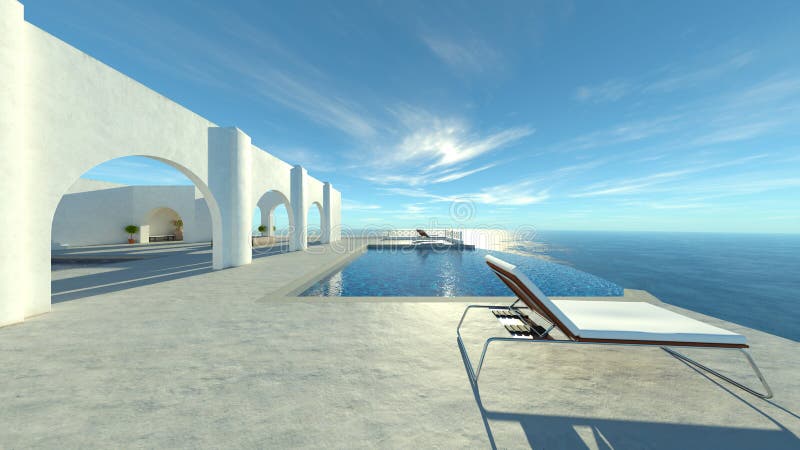 3D Rendering of Terrace with Sea Stock Illustration - Illustration of ...