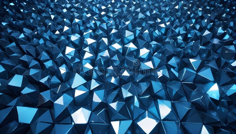 3D Rendering of a Textured Surface Composed of Metallic Blue Triangular ...