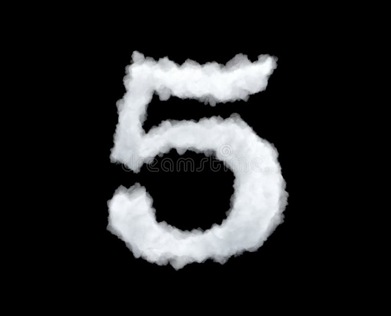 3d Rendering of Thick White Cloud `5` Number on Black Background Stock ...