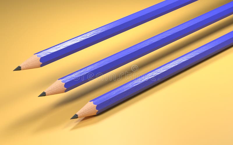 3d Rendering of Three Blue Pencils on a Yellow Background Stock Image ...