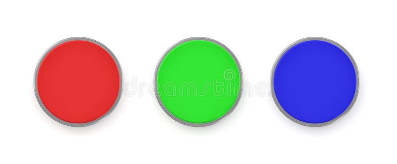 3d Rendering of Three Colorful Push Buttons, a Red, a Blue and a Green ...