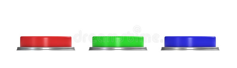3d Rendering of Three Colorful Push Buttons, a Red, a Blue and a Green ...