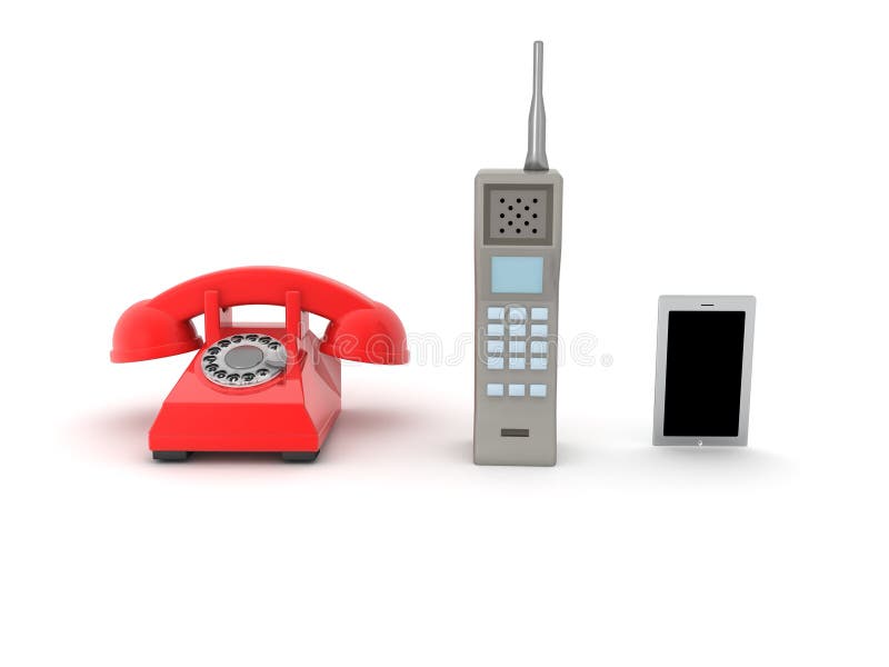3D Rendering of Three Different Generations of Telephones Stock ...