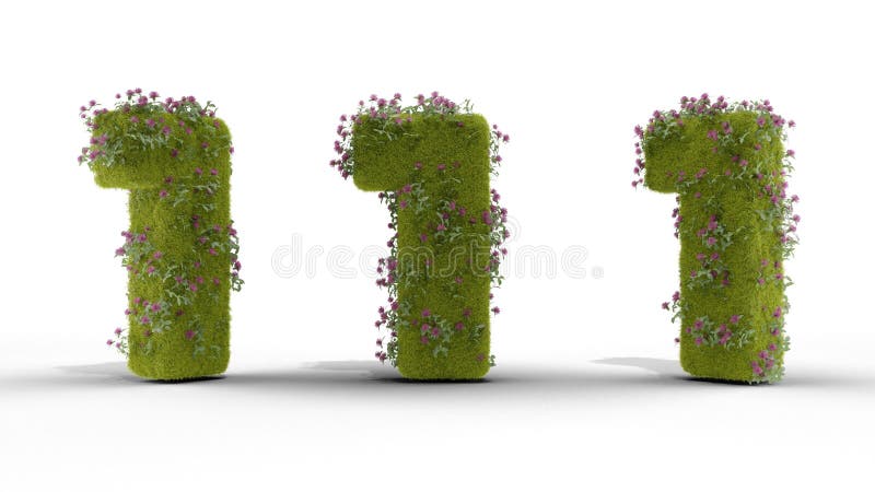 3D Rendering of Three Green Numbers One Decorated with Grass and ...