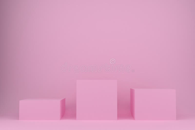 Three Pink Cube Podium for Product Display, Pink Background Scene with ...
