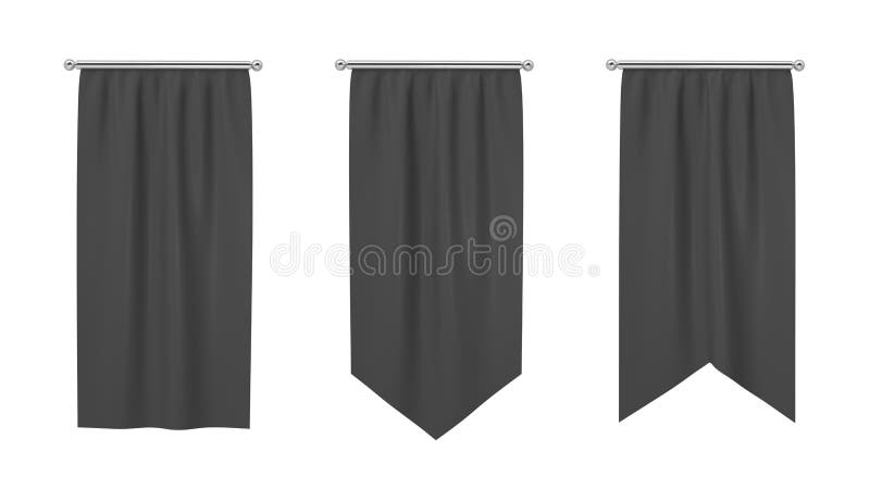 3d Rendering of Three Rectangular Black Flags Hanging Vertically on a ...
