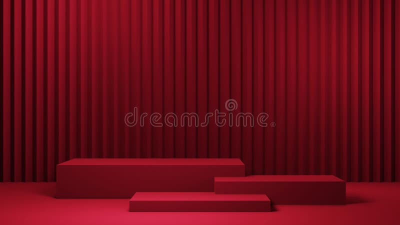 3D Rendering of Three Red Square Podiums for Displaying Products in the ...