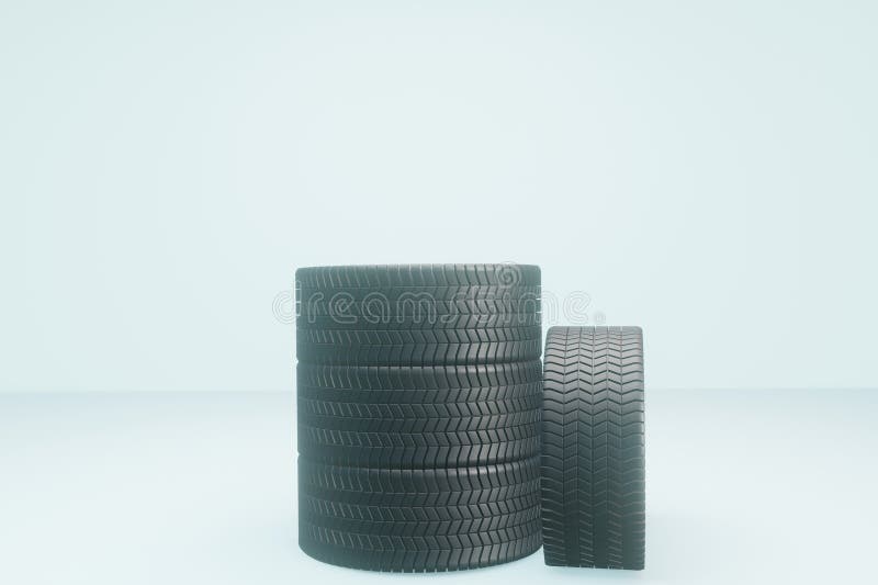 3D Rendering of Three Stacked Quality Tyres with One Standing Tyre ...