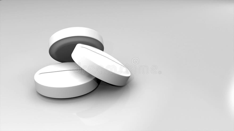 3D Rendering of Three White Round Pills Folded in a Pile on a White ...