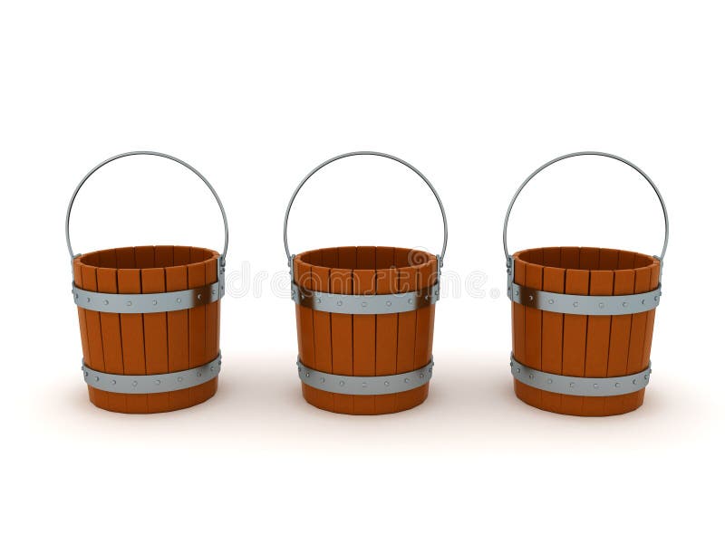 Wooden Buckets with Water. Liquid Pouring with a Splash. Cartoon Style ...