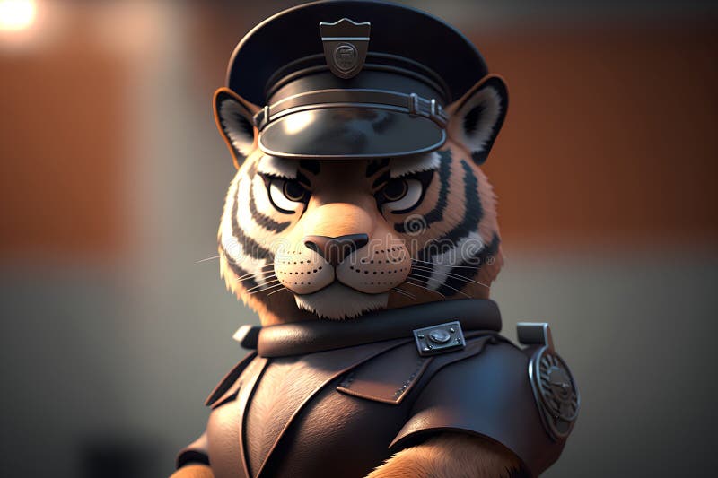 3D Rendering of a Tiger Dressed As a Police Officer with a Cap Stock ...