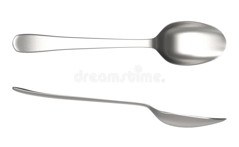 Top and Side View Set of Metal Spoon with Clipping Path Isolated on ...