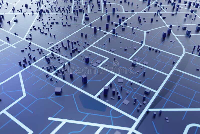 3D Rendering Top View City Map with Navigator Line and Destination GPS ...
