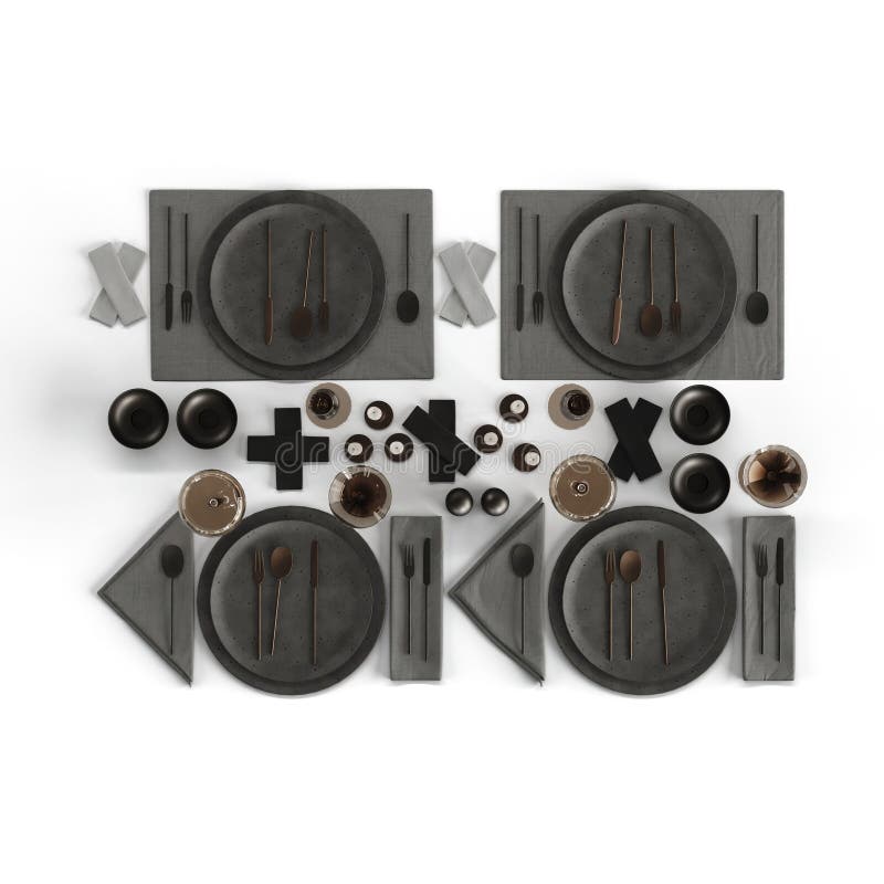3D Rendering of a Top View of an Elegant Table Set on a Pristine White ...