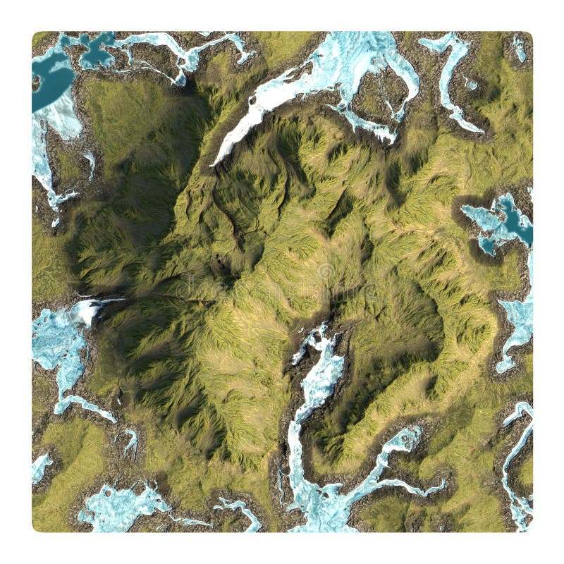 3D Rendering of the Top View of the Mountain Surrounded by the Ocean ...