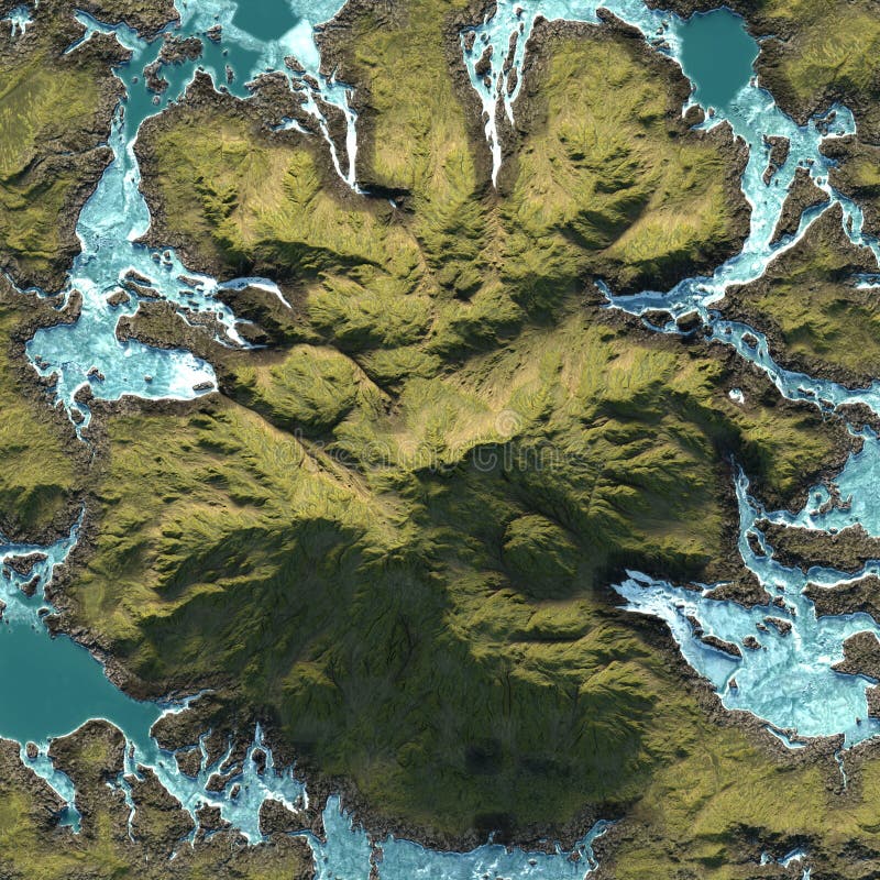3D Rendering of the Top View of the Mountain Surrounded by the Stream ...