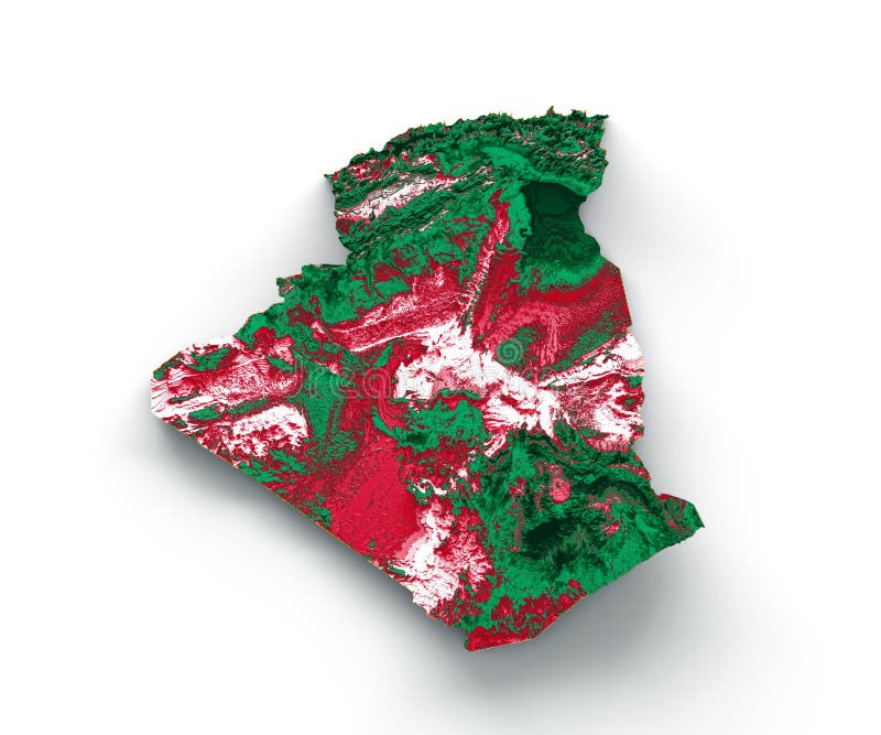 3D Rendering of a Topography Map of Algeria Isolated on a White ...