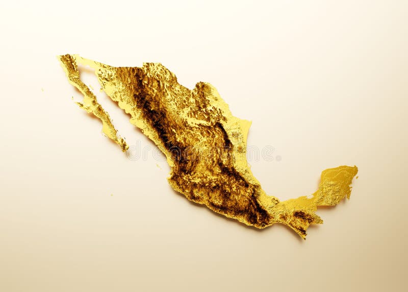 3D Rendering of a Topography Map of Mexico Isolated on a Golden ...