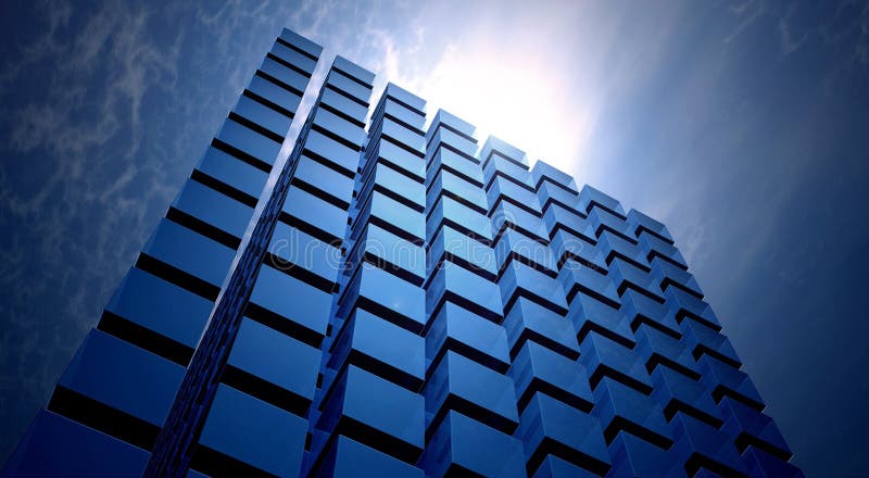 3D Rendering of Tower Block on Blue Sky Background Stock Illustration ...