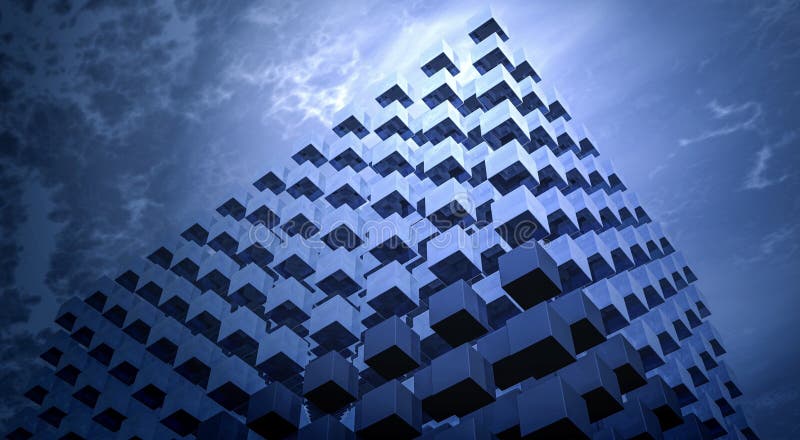 3D Rendering of Tower Block on Blue Sky Background Stock Illustration ...