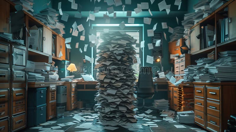 3D Rendering of a Towering File Cabinet Overflowing with Documents ...