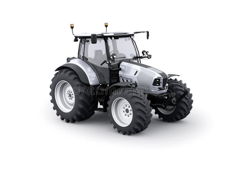 3d Rendering Tractor Side View Isolated on White Background with Shadow Stock Illustration ...