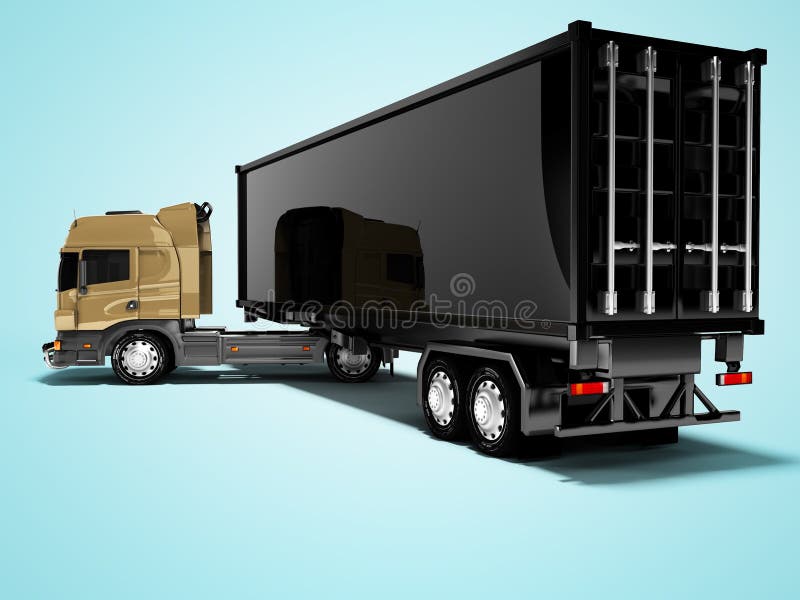 3D Rendering of Tractor Unit with Black Trailer Rear View on Blue ...
