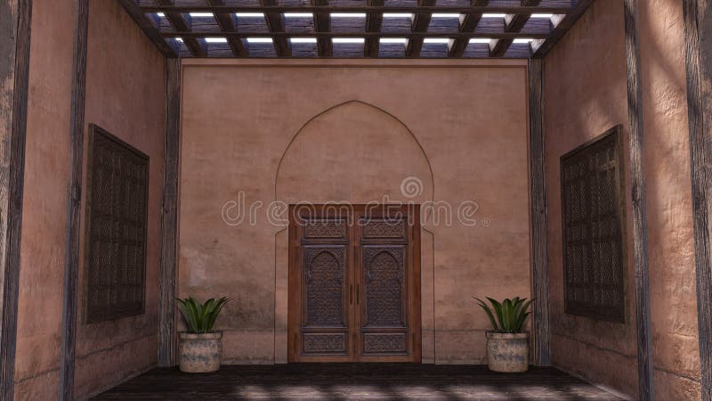 3D Rendering of an Traditional Arabic Home Facade with a Front Door in ...