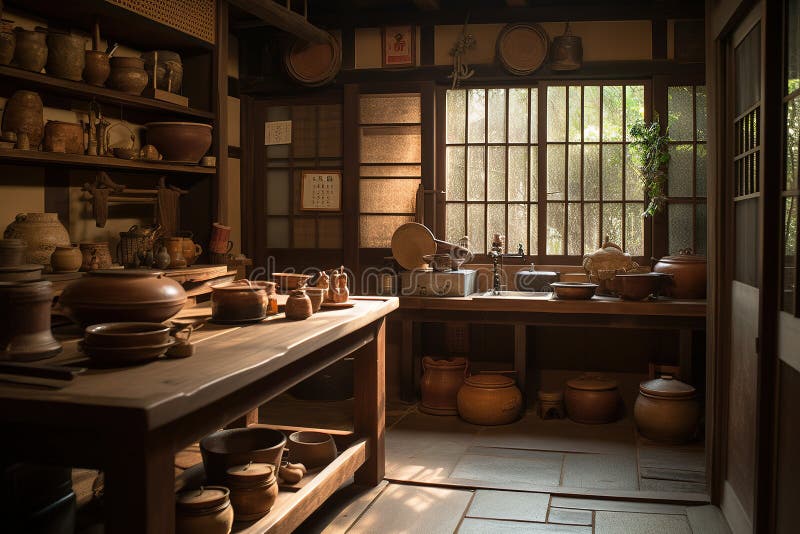 3d Rendering of Traditional Japanese Kitchen. Stock Illustration ...