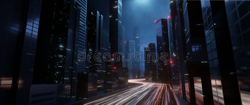 Trail Lights from Highway and Light Reflection from Buildings in Mega ...