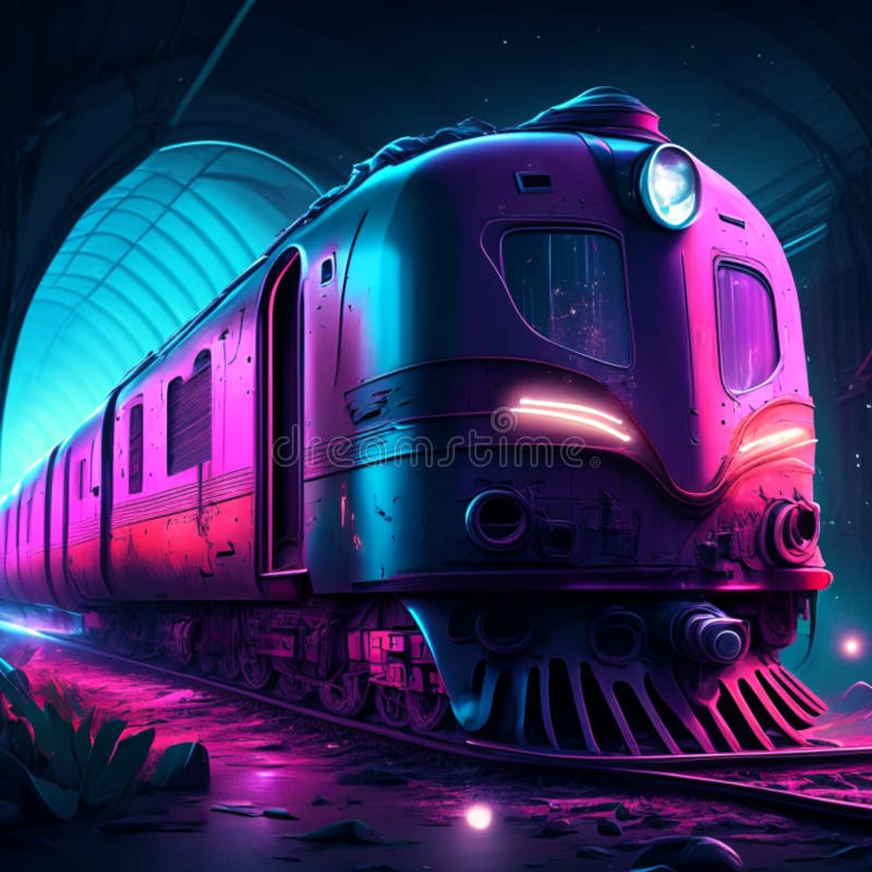 3D Rendering of a Train in an Underground Station with Neon Lights AI ...