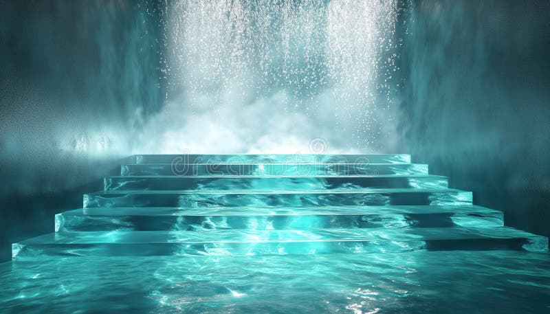 3d Rendering of a Transparent Glass Stage with Water Stock Image ...