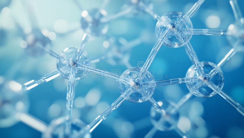3D Rendering of Transparent Molecules on Blue Background Stock ...