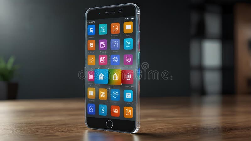 A 3D Rendering of a Transparent Smartphone with Floating App Icons ...